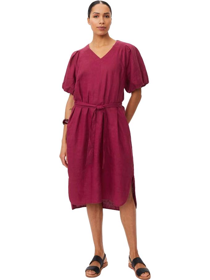 MASAI COPENHAGEN Masai Copenhagen Linen V-Neck Puff Sleeve Belted Dress